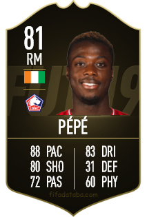 Nicolas Pépé FIFA 19 Rating, Card, Price